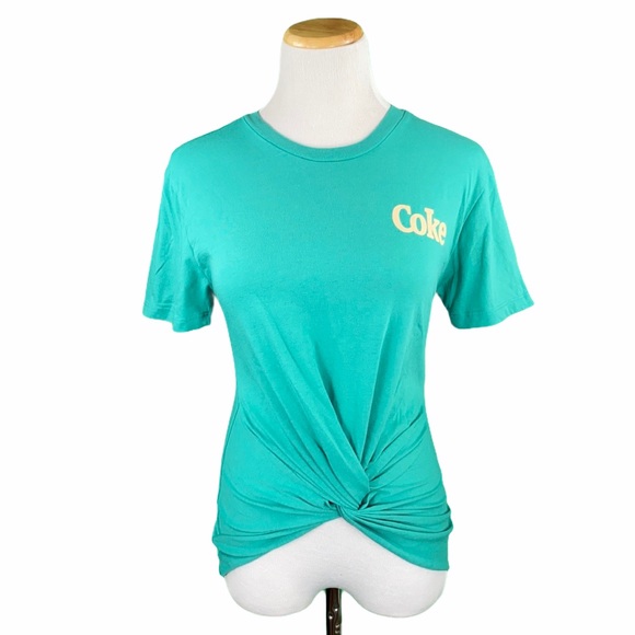 Coca Cola | Tops | Coca Cola Teal Green Twist Hem Floral Graphic Tee ...